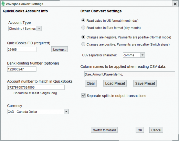 csv2qbo Convert - MoneyThumb