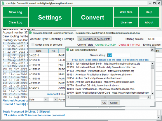 csv2qbo Convert - MoneyThumb